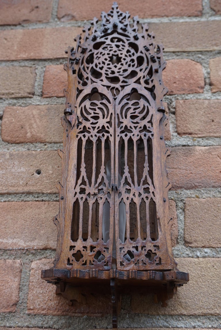 Antique Handcrafted Gothic Revival Wall Shrine/ Chapel with Glass Mary ...