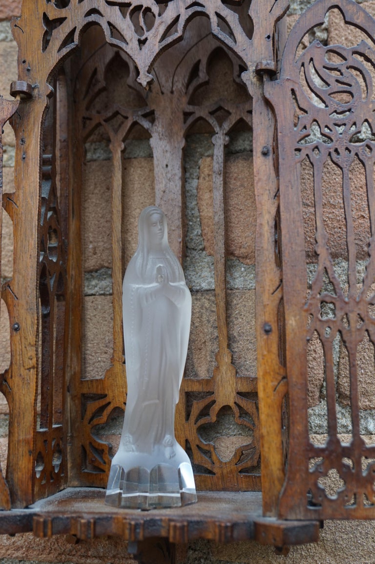 Antique Handcrafted Gothic Revival Wall Shrine/ Chapel with Glass Mary ...