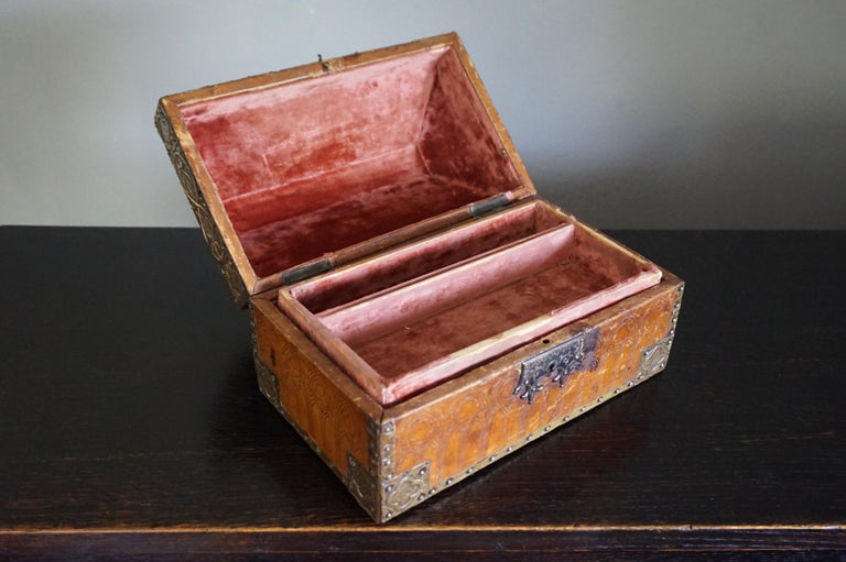 Antique Handcrafted Late 1800s Embossed Leather and Brass Gothic ...