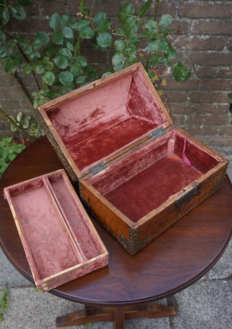 Antique Handcrafted Late 1800s Embossed Leather and Brass Gothic ...