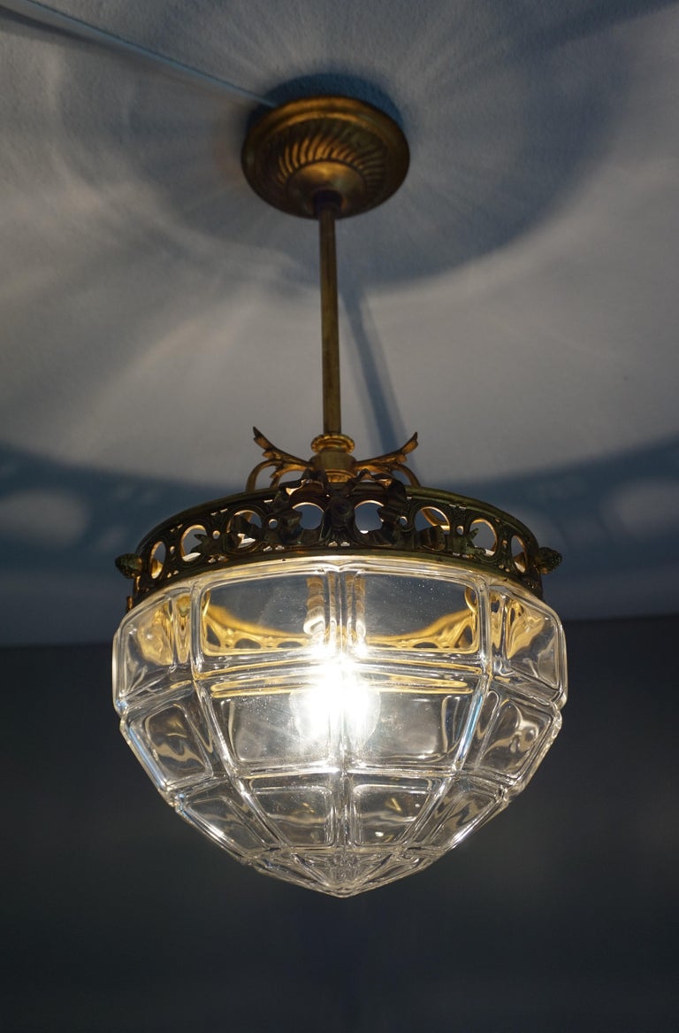 Antique, Handmade Gilt Bronze, Brass and Glass Entry Hall Pendant Light ...