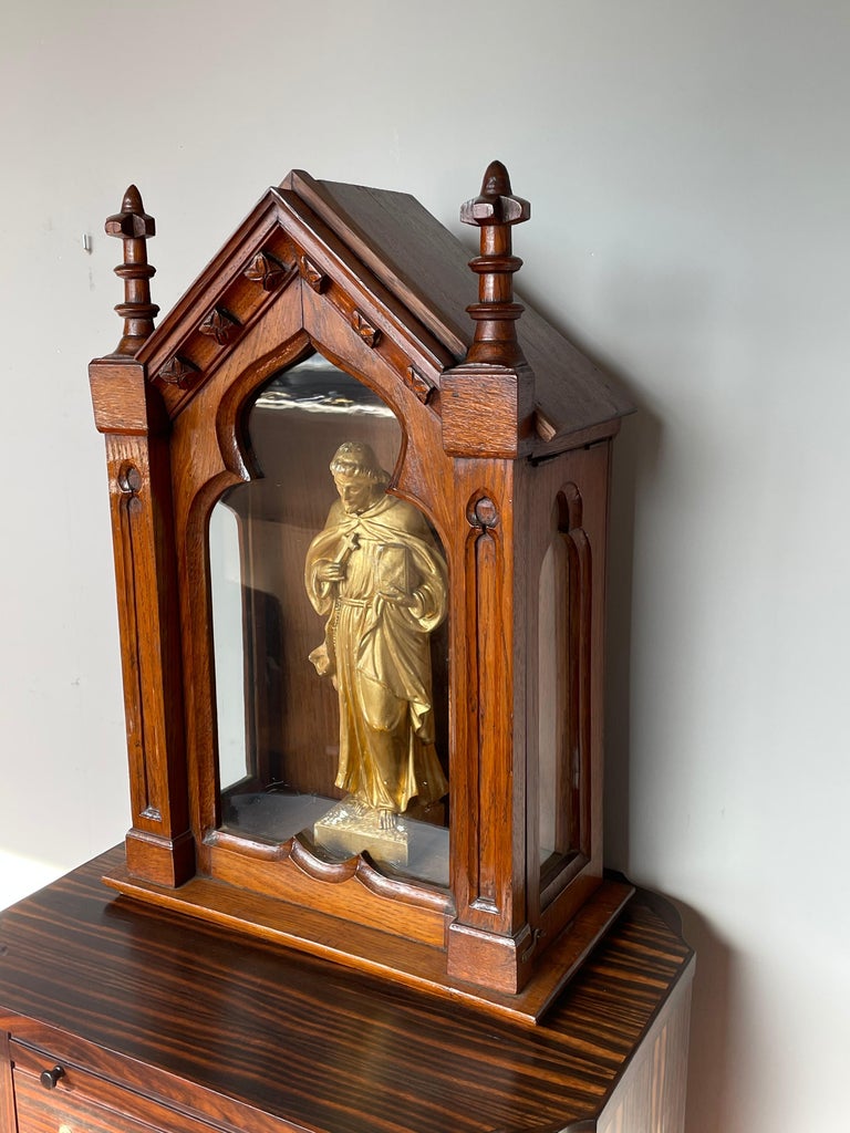 Antique Handmade Gothic Revival Glass and Oak Display Cabinet For a ...