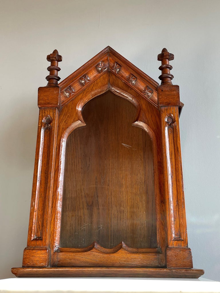 Antique Handmade Gothic Revival Glass and Oak Display Cabinet For a ...
