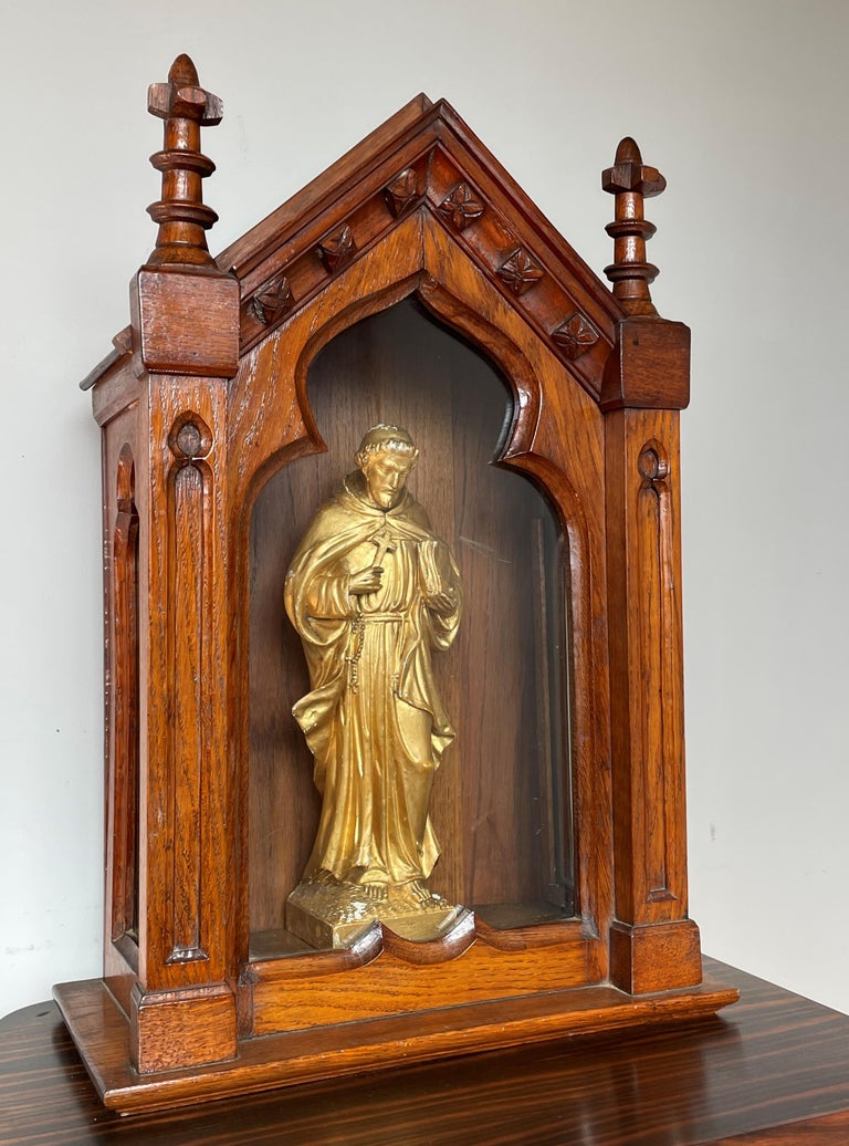 Antique Handmade Gothic Revival Glass and Oak Display Cabinet For a ...