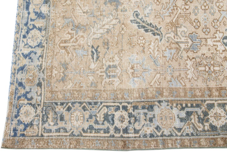 Antique Handmade Heriz Persian Wool Rug with a Beige Field For Sale at ...