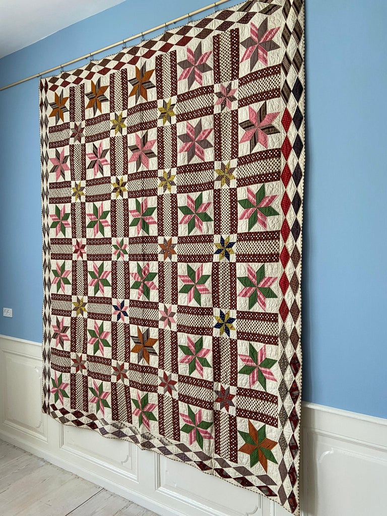 Antique Handmade Patchwork Quilt "Lemoyne Stars" in Multi Colors, USA ...