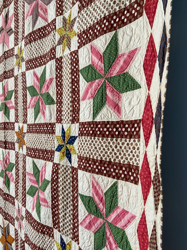 Antique Handmade Patchwork Quilt "Lemoyne Stars" in Multi Colors, USA ...