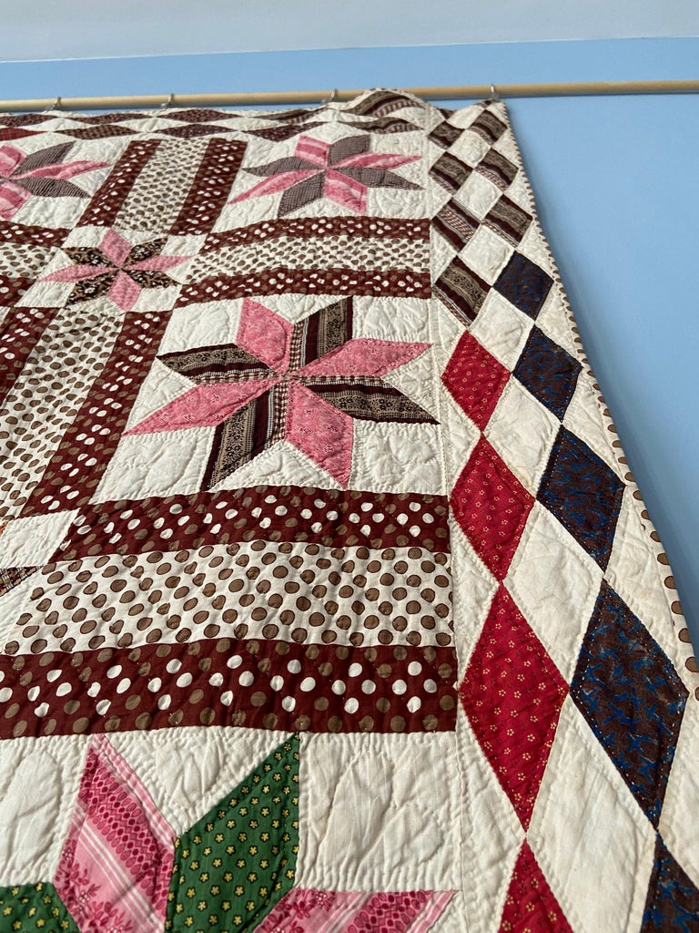 Antique Handmade Patchwork Quilt "Lemoyne Stars" in Multi Colors, USA ...