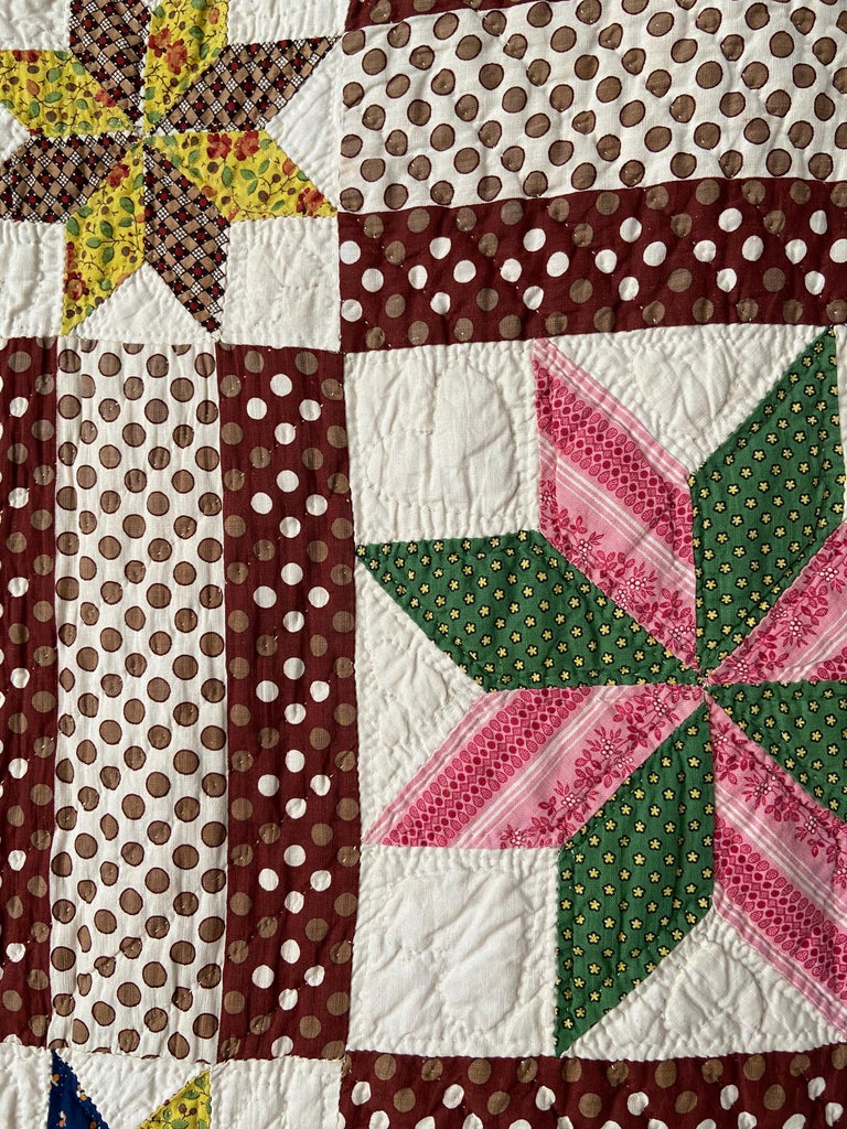 Antique Handmade Patchwork Quilt "Lemoyne Stars" in Multi Colors, USA ...