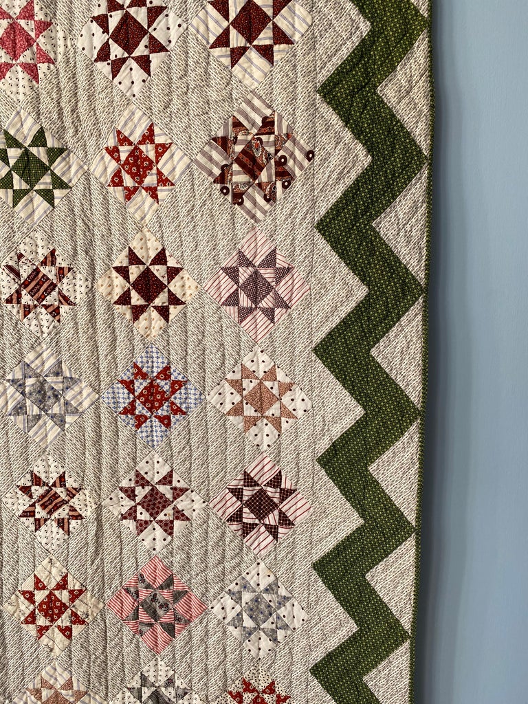 Antique Handmade Patchwork "Variable Stars" Quilt with Zigzag Border ...