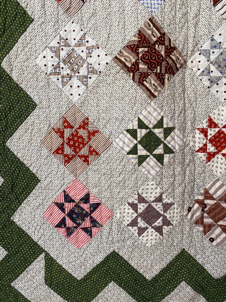 Antique Handmade Patchwork "Variable Stars" Quilt with Zigzag Border ...