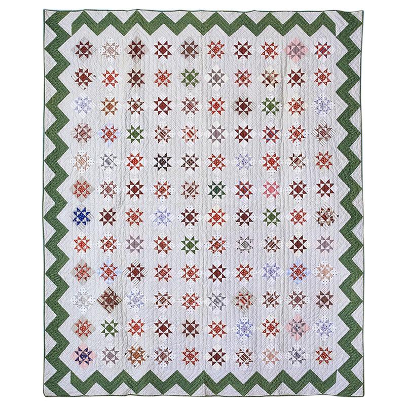Antique Handmade Patchwork "Variable Stars" Quilt with Zigzag Border ...