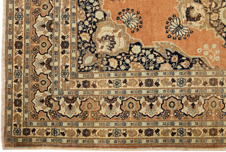 Antique Handmade Persian Tabriz Scatter Wool Rug With Allover Motif For ...