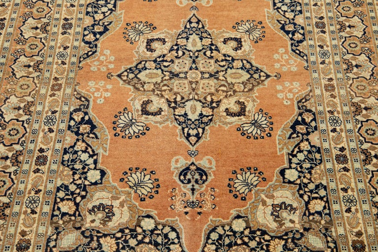 Antique Handmade Persian Tabriz Scatter Wool Rug With Allover Motif For ...