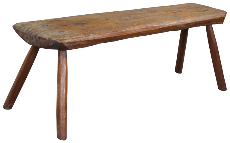 Antique Handmade Primitive Rustic Cabin Live Edge Pine Slab Bench ...