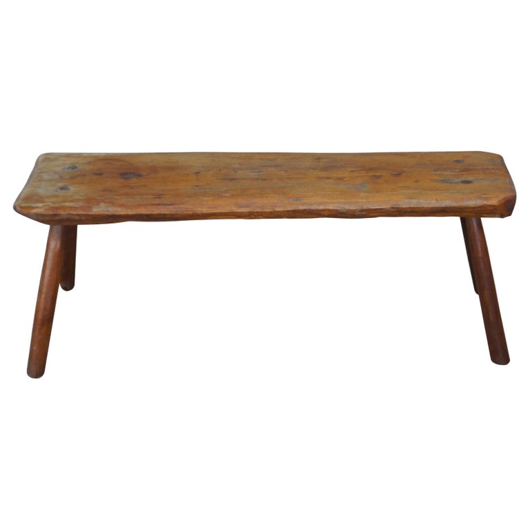 Antique Handmade Primitive Rustic Cabin Live Edge Pine Slab Bench ...
