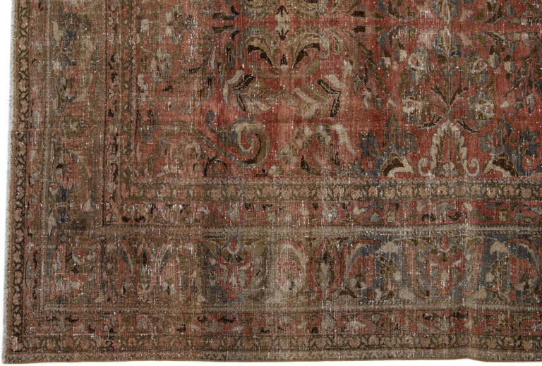 Antique Handmade Rust Persian Malayer Wool Rug With Floral Design For ...