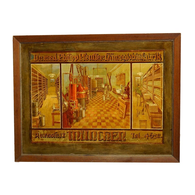 Antique Hand Painted Advertising Poster for a Hemoglobin Fabrication in ...