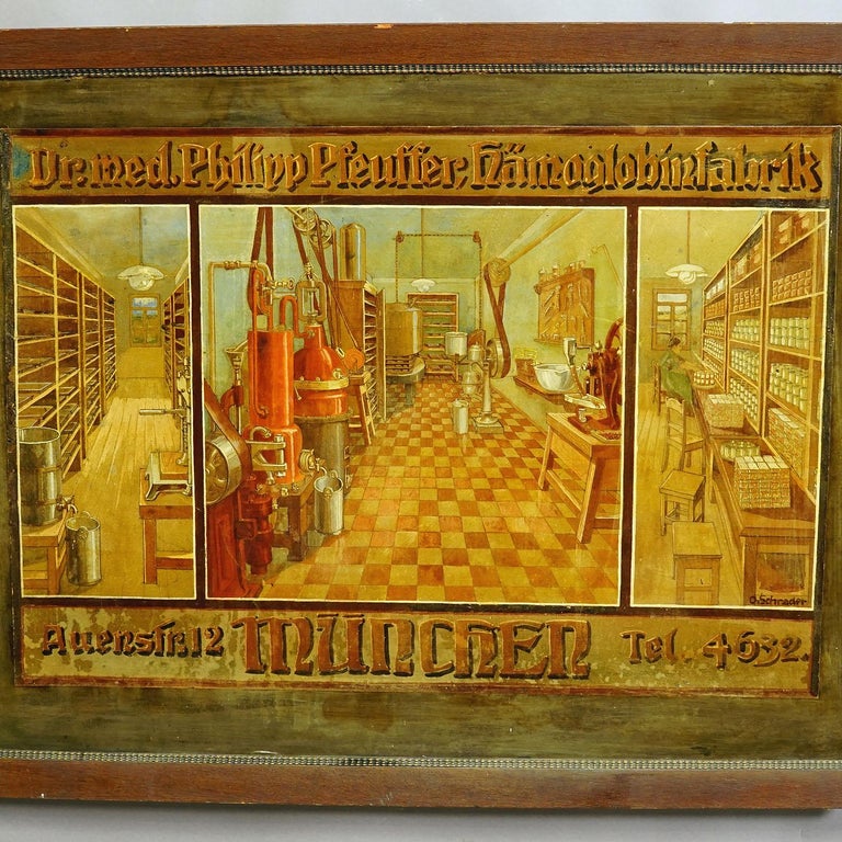 Antique Hand Painted Advertising Poster for a Hemoglobin Fabrication in ...