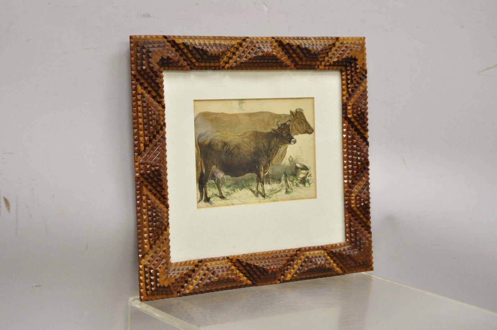 Antique Harrison Weir Cows Dairy Show Lithograph Print in Tramp Art ...