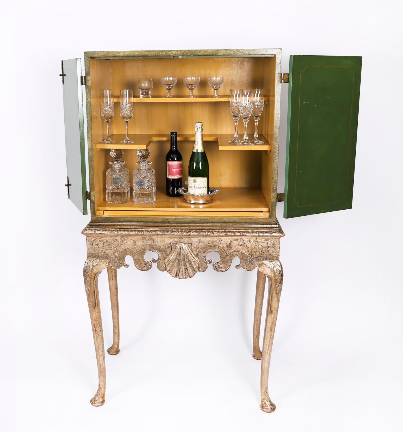 Antique Harrods Green Lacquered Cocktail Cabinet on Stand Mid 20th ...