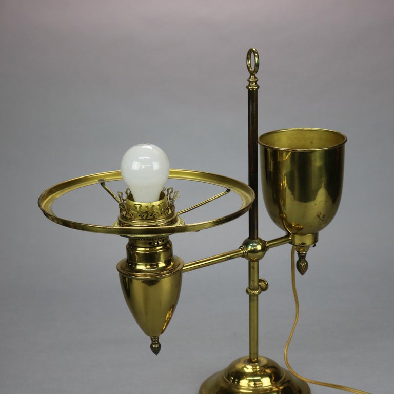 Antique Harvard School Brass Student Lamp with Decorated Green Cased ...