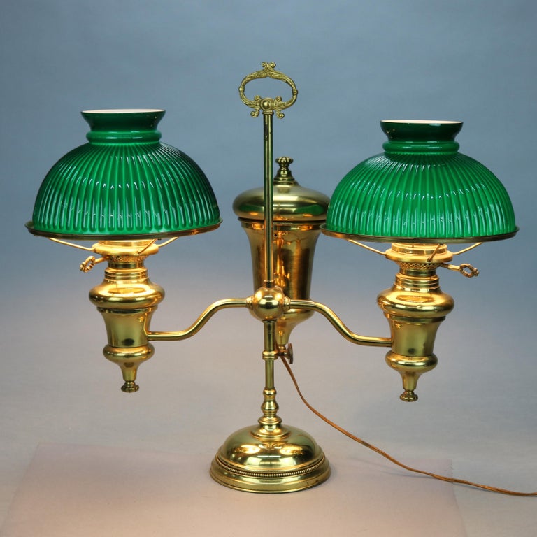Antique Harvard School Double Student Lamp with Green Cased Glass ...