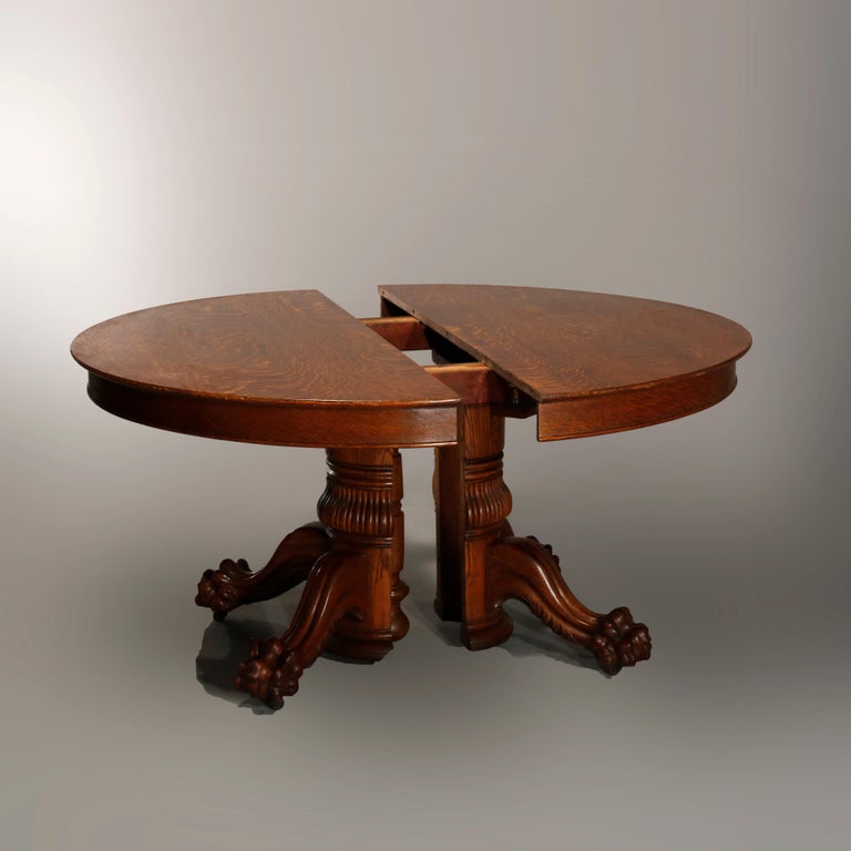 Antique Hastings Carved Oak Claw Foot Split Pedestal Dining Table ...
