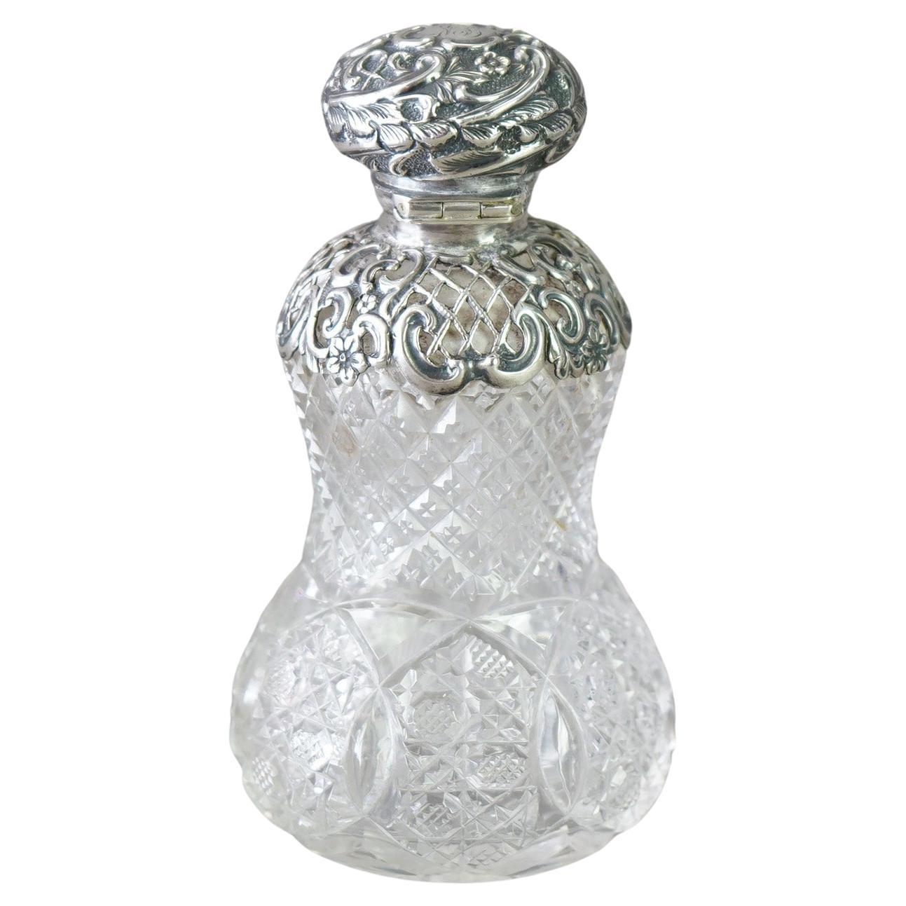 Antique Hawks School Cut Glass and Reticulated Silver Overlay Perfume ...