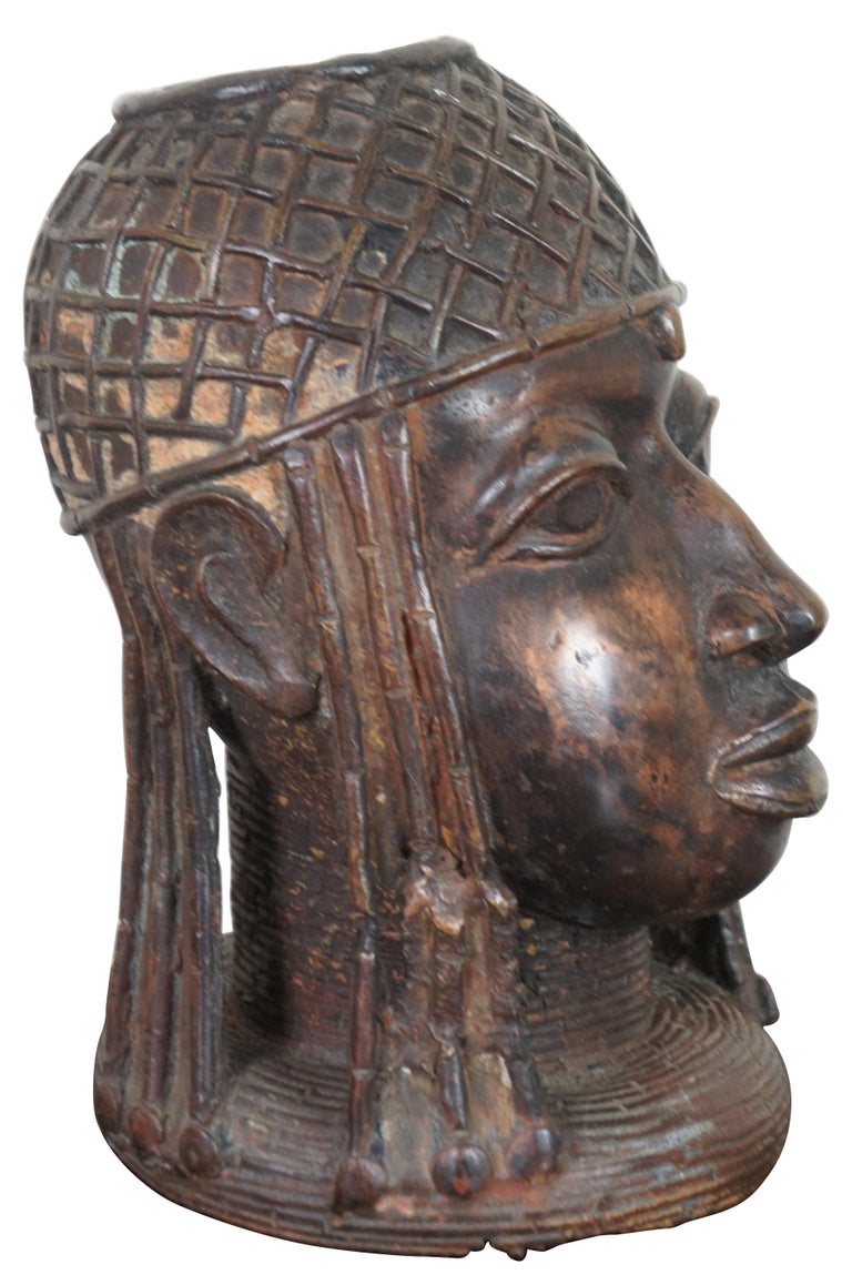 Antique Head of an Oba King Bronze Benin Sculpture African Tribal Altar ...