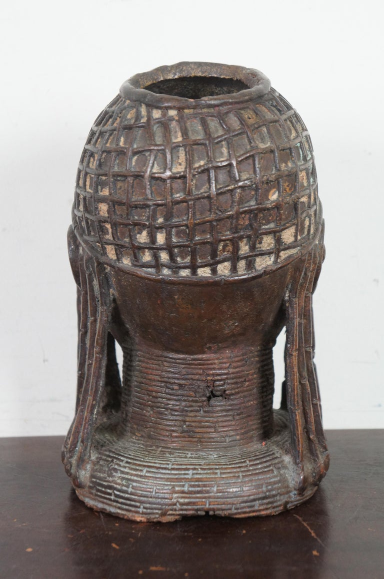 Antique Head of an Oba King Bronze Benin Sculpture African Tribal Altar ...