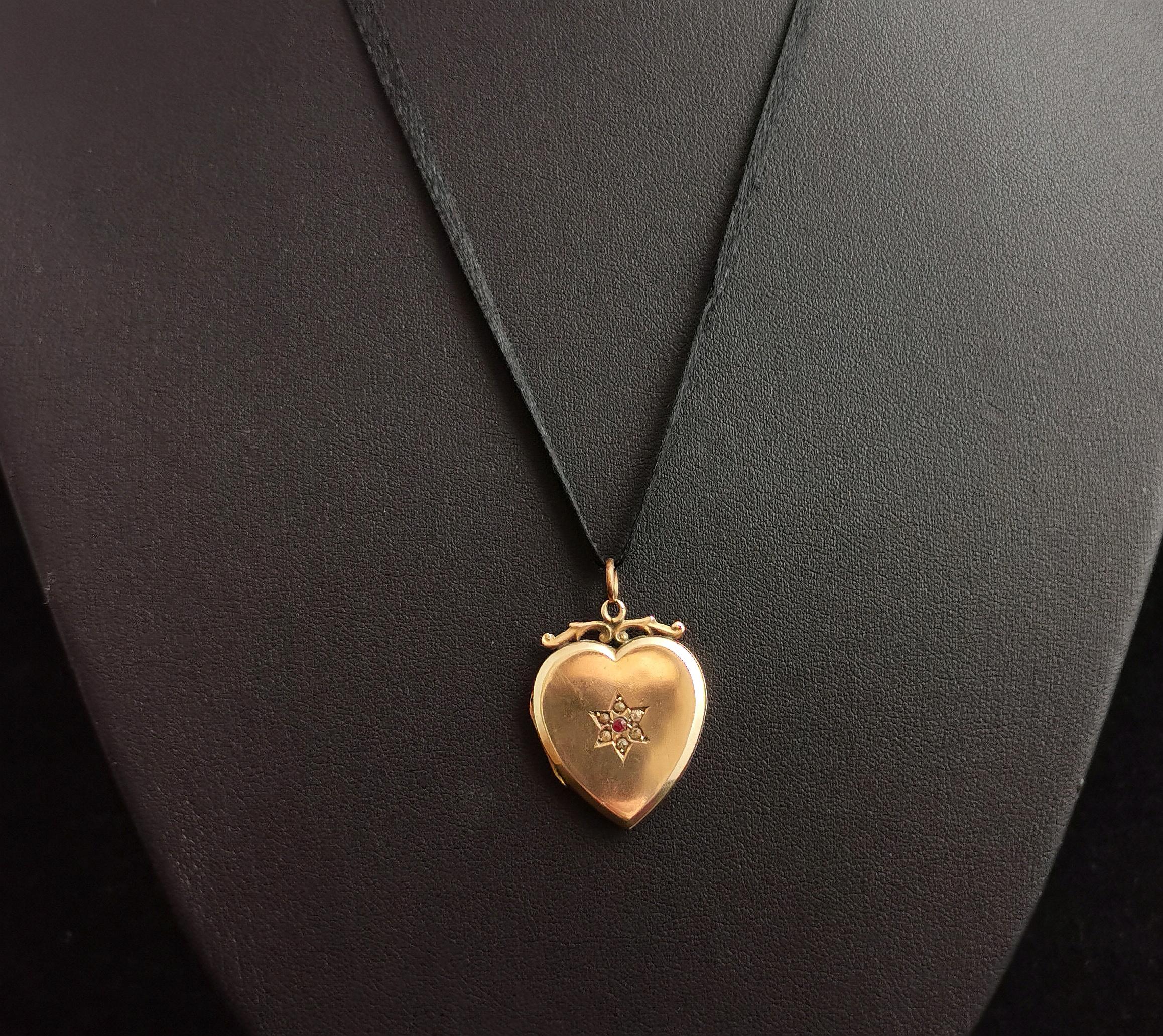 Antique Heart Shaped Locket, 9k Gold Front and Back, Paste at 1stDibs