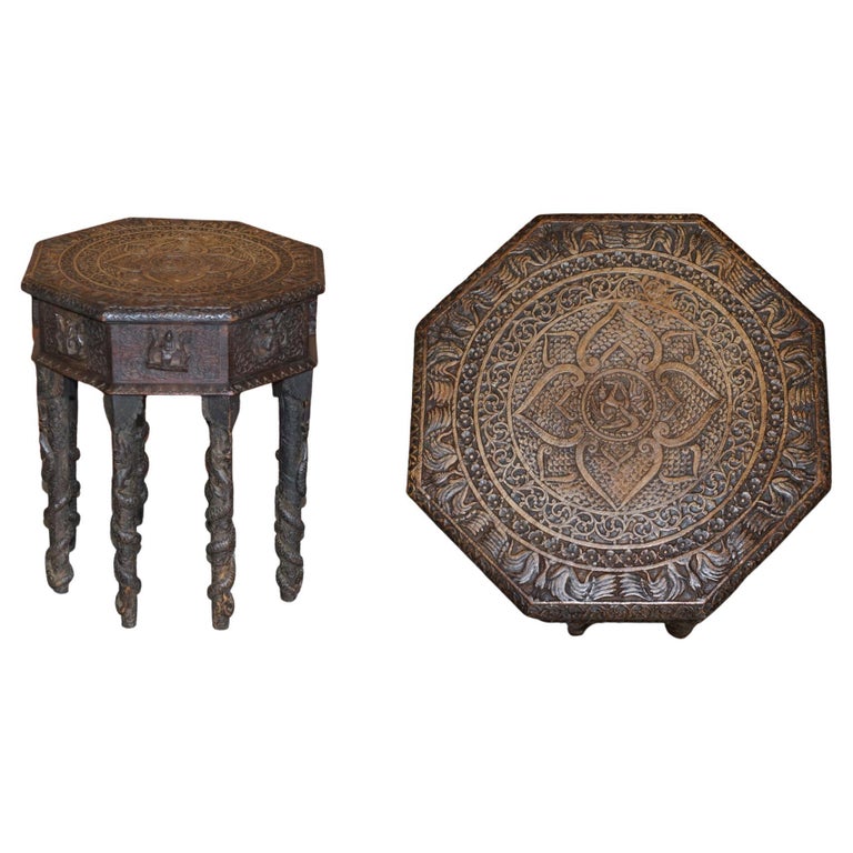 Antique Heavily Carved Anglo Indian Side Table with Mythical Creatures ...