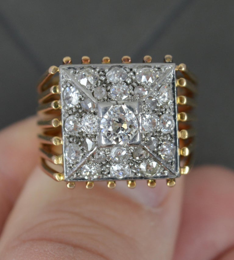 Antique Heavy 18ct Gold and Old Cut Diamond Square Cluster Ring For ...