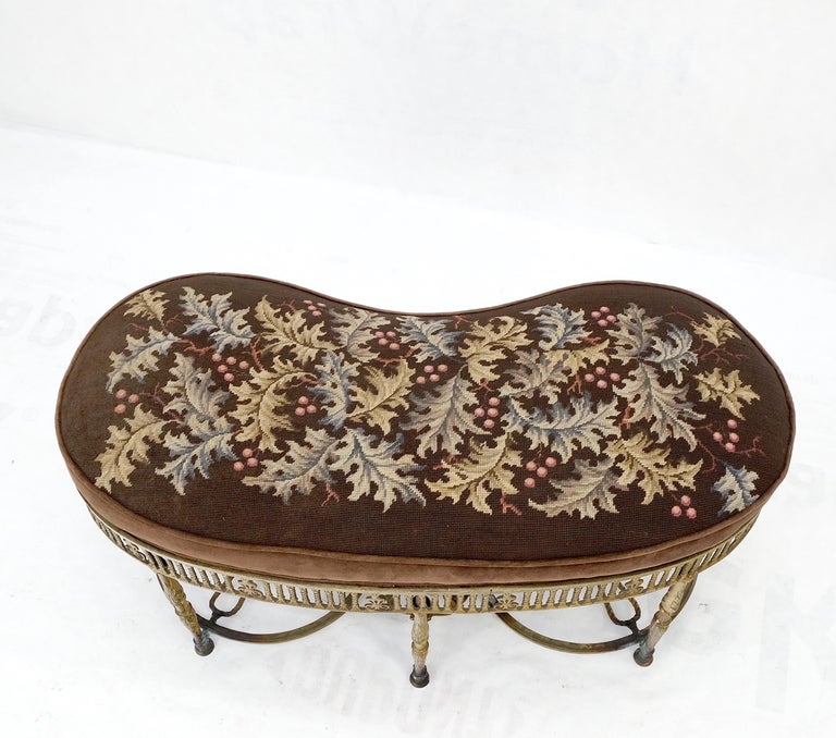 Antique Heavy Solid Bronze Kidney Shape Bench W/ Needle Point ...
