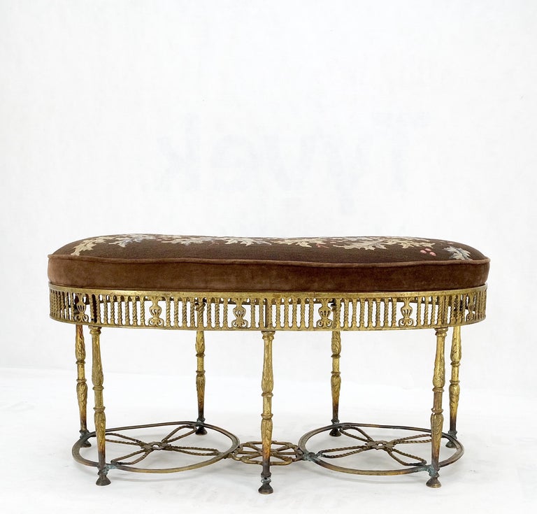 Antique Heavy Solid Bronze Kidney Shape Bench W/ Needle Point ...