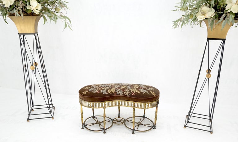 Antique Heavy Solid Bronze Kidney Shape Bench W/ Needle Point ...