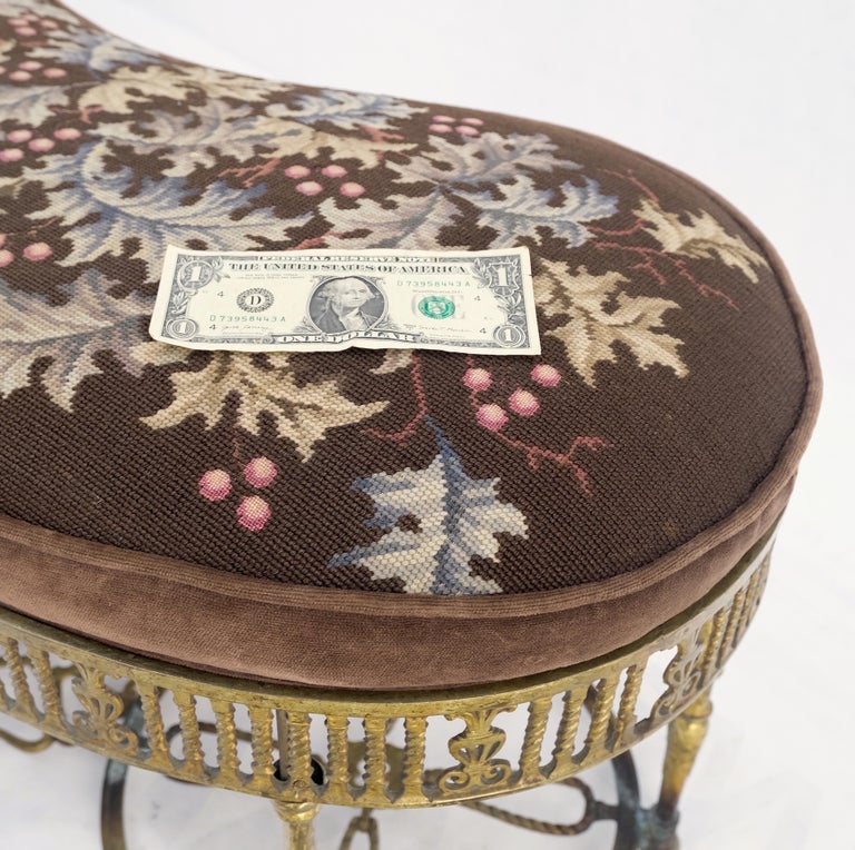 Antique Heavy Solid Bronze Kidney Shape Bench W/ Needle Point ...