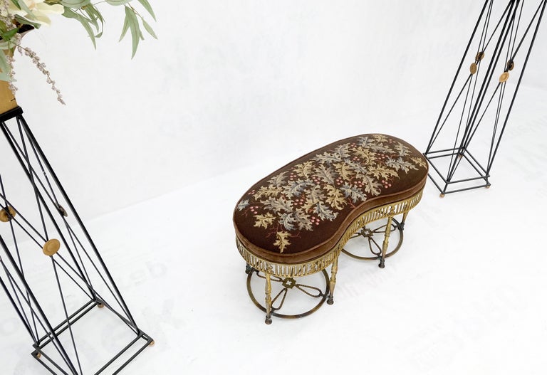 Antique Heavy Solid Bronze Kidney Shape Bench W/ Needle Point ...