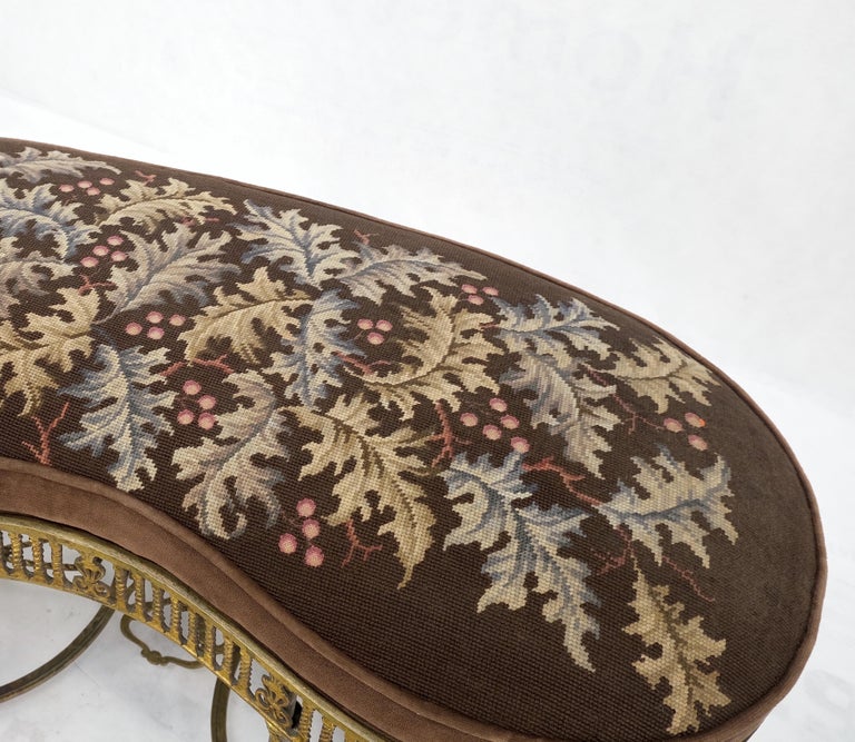 Antique Heavy Solid Bronze Kidney Shape Bench W/ Needle Point ...