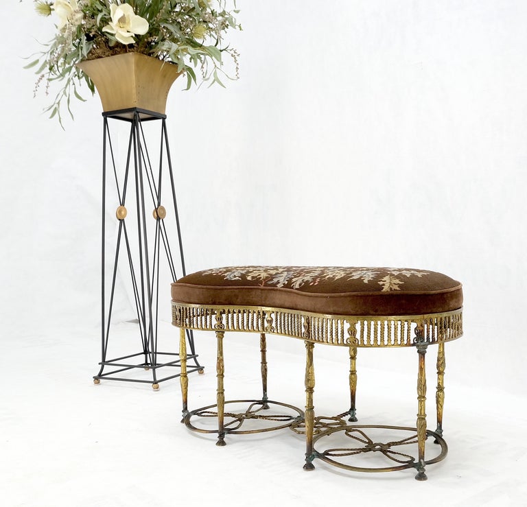 Antique Heavy Solid Bronze Kidney Shape Bench W/ Needle Point ...