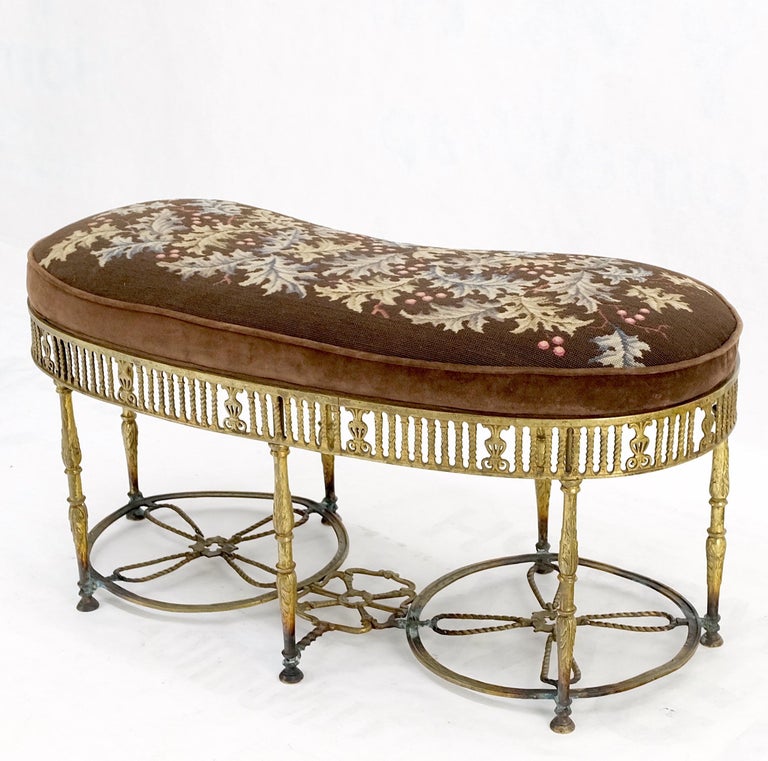 Antique Heavy Solid Bronze Kidney Shape Bench W/ Needle Point ...