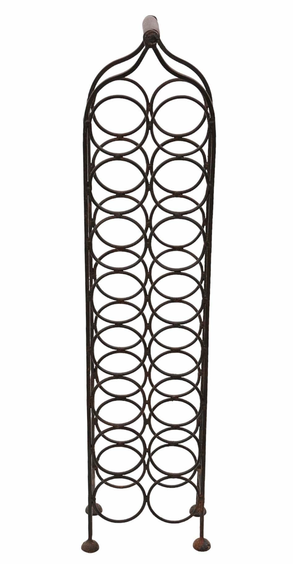 Antique heavy wrought iron wine rack C1920 or earlier 16 bottles stand ...