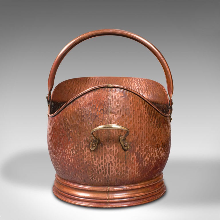 Antique Helmet Scuttle, Copper, Coal, Bucket, Fireside, Bin, Edwardian ...