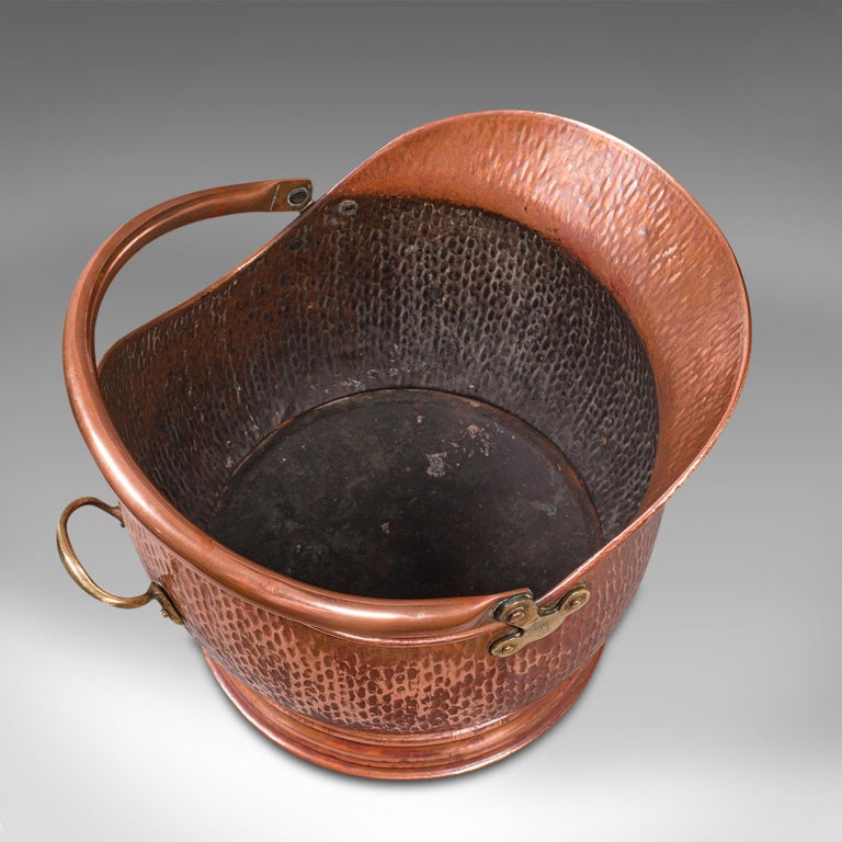 Antique Helmet Scuttle, Copper, Coal, Bucket, Fireside, Bin, Edwardian ...