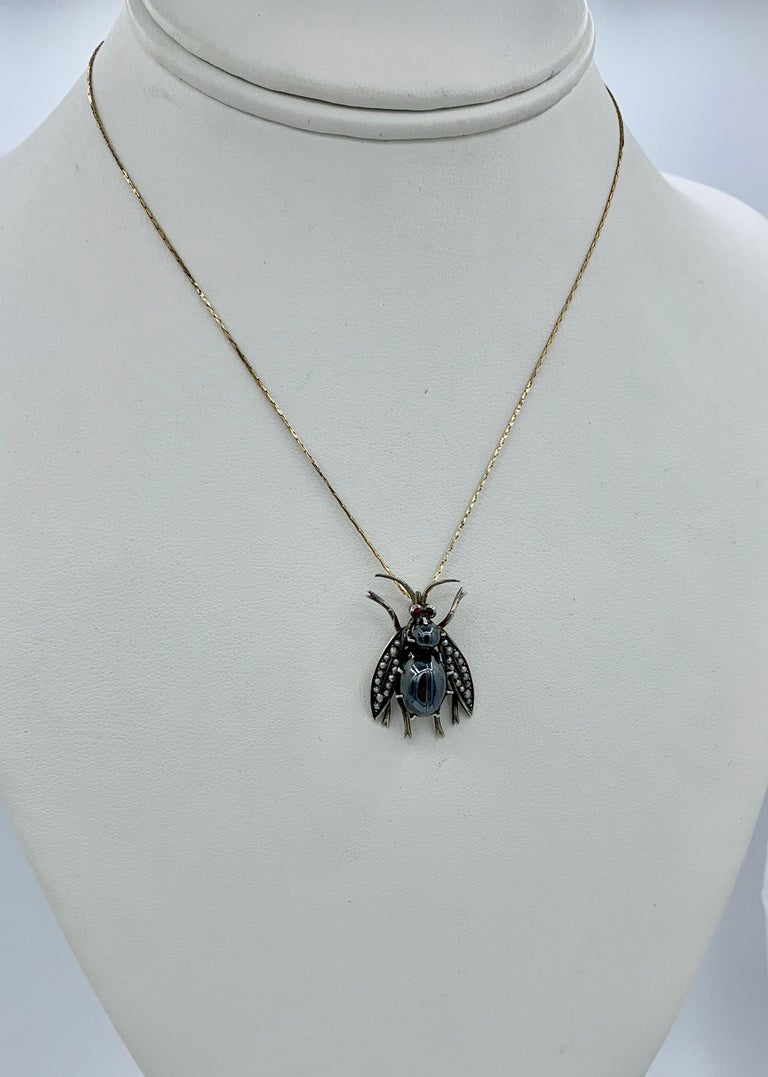 Antique Hematite Ruby Pearl Fly Bug Insect Pendant Victorian Edwardian ...