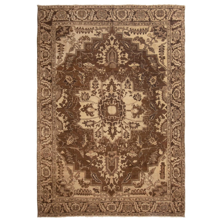 Antique Heriz Brown Medallion Rug with Geometric-Floral Patterns by Rug ...