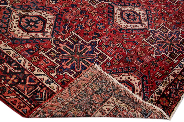 Antique Heriz Persian Handmade Red Geometric Pattern Wool Rug For Sale ...
