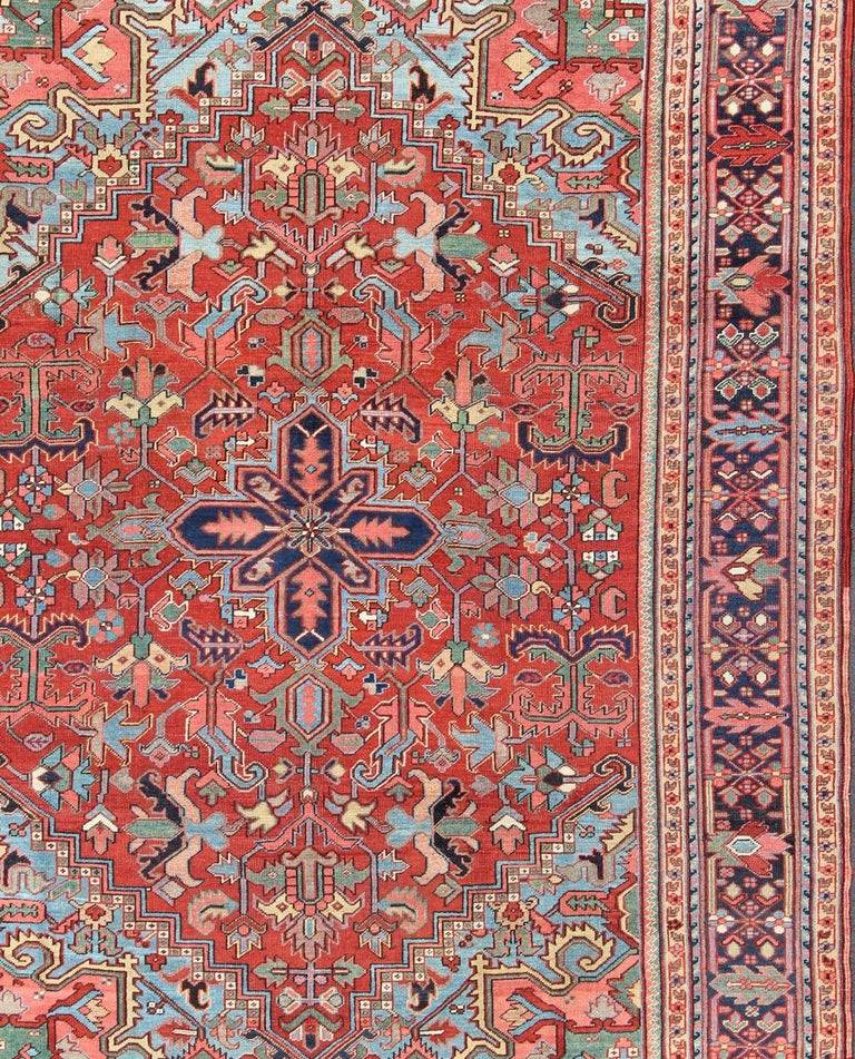 Antique Persian Heriz Serapi Rug with Central Medallion and Geometric ...
