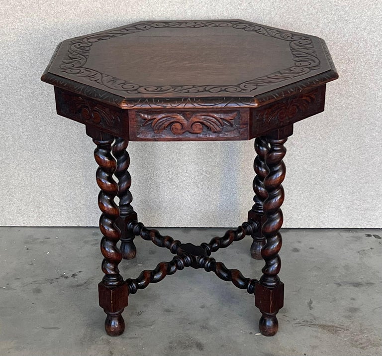 Antique Hexagonal Side or Center Walnut Table with Six Carved Legs For ...
